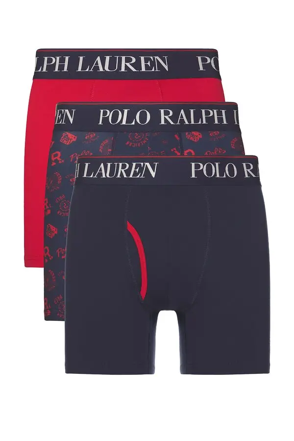 Polo Ralph Lauren 3 Pack Boxer Brief In Navy,red - Cruise Navy  Red Tossed Emblem Print  &