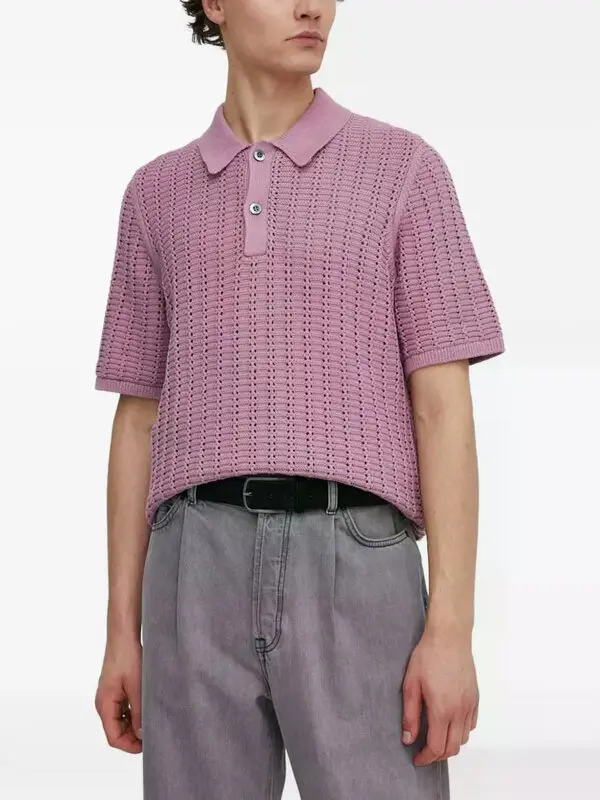 SAMSOE SAMSOE Open-knit Short-sleeve Polo Shirt