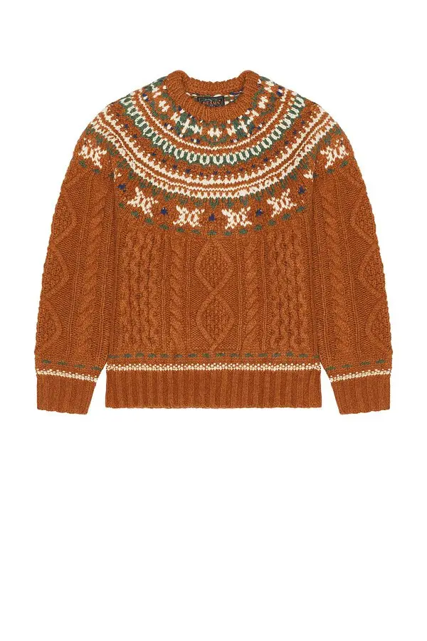 BEAMS Crew Nordic Cable Sweater - Brick