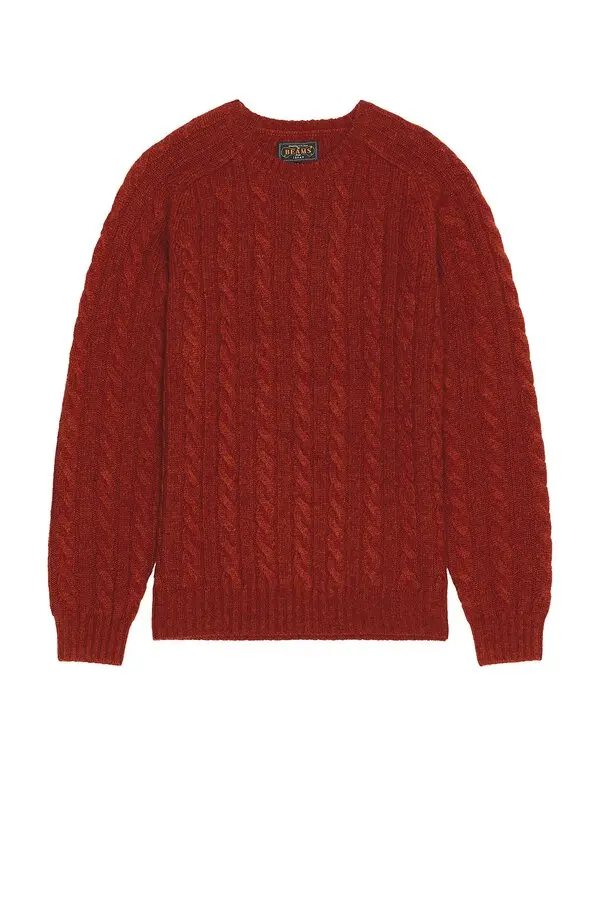 BEAMS Crew Cable 5g Sweater - Brick