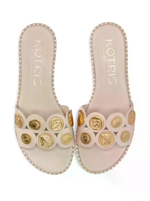 KOTRIS SANDALS Kotris Leather Coin Embellished Flat Sandals