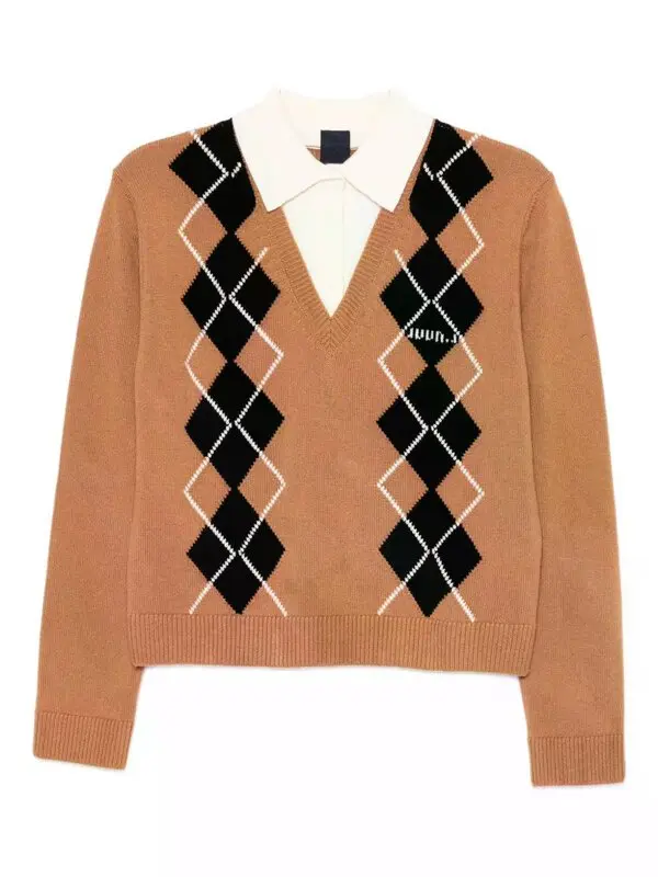 JUUN.J Layered Argyle Polo Top
