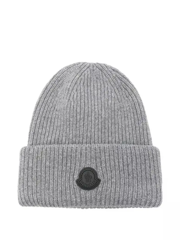 Moncler Ribbed Beanie Hat With Logo Patch