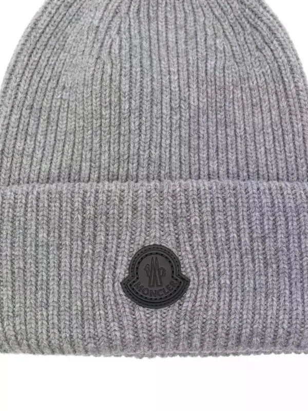 Moncler Ribbed Beanie Hat With Logo Patch