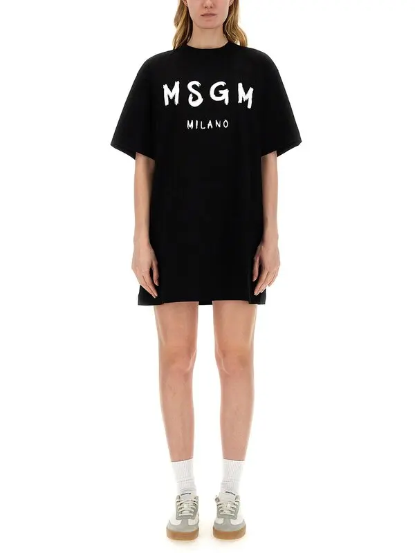 MSGM Brushed Logo T-shirt Dress - Black