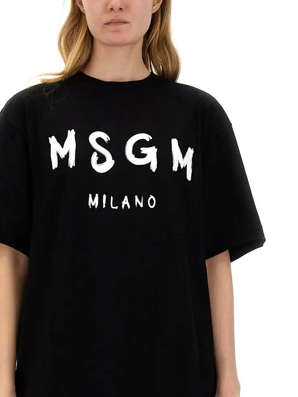 MSGM Brushed Logo T-shirt Dress - Black