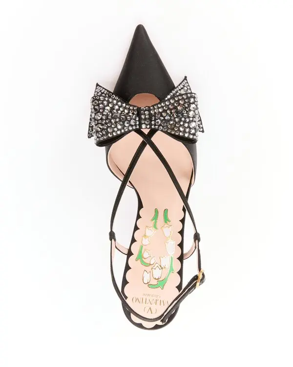 Valentino Garavani Embellished Bow Slingback Pumps - Black/black