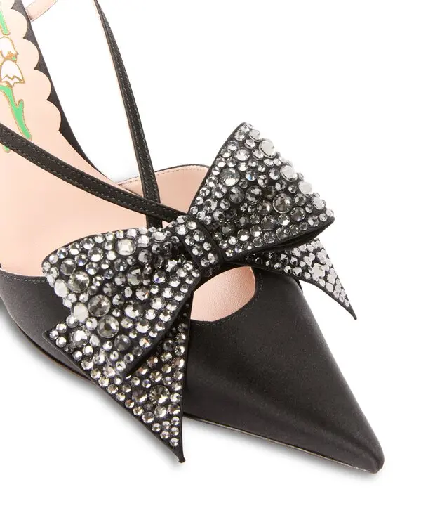 Valentino Garavani Embellished Bow Slingback Pumps - Black/black
