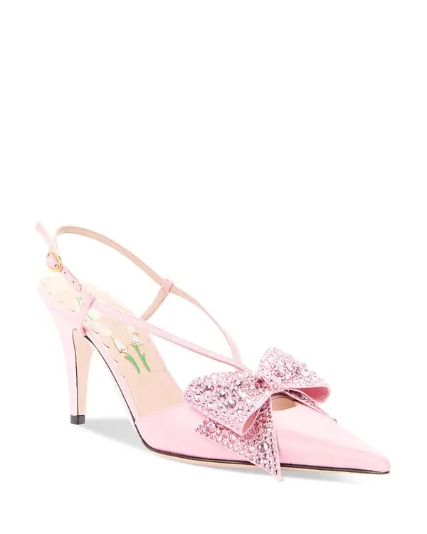 Valentino Garavani Embellished Bow Slingback Pumps - Rose