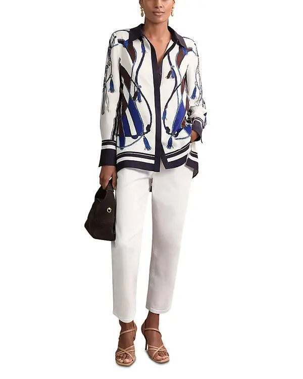 REISS Isla Scarf Print Shirt - Navy