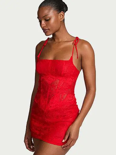 Victoria's Secret Dream Angels Lace Corset Slip Dress - Red