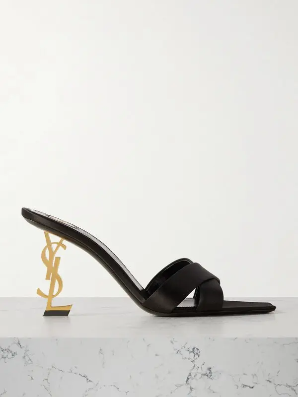 Saint Laurent Opyum Satin Mules - Black