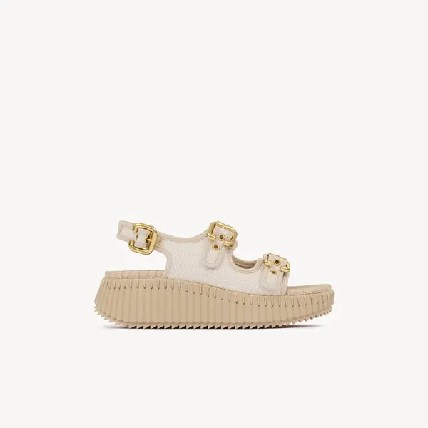 Chloé Nama Wedge Sandals - Dusty White