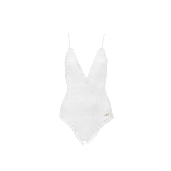 Chloé Ruffled V-neck One-piece Swimsuit - White
