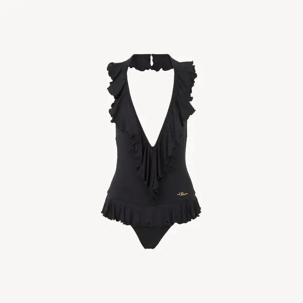 Chloé One-piece Swimsuit With Ruffle Trim - Black
