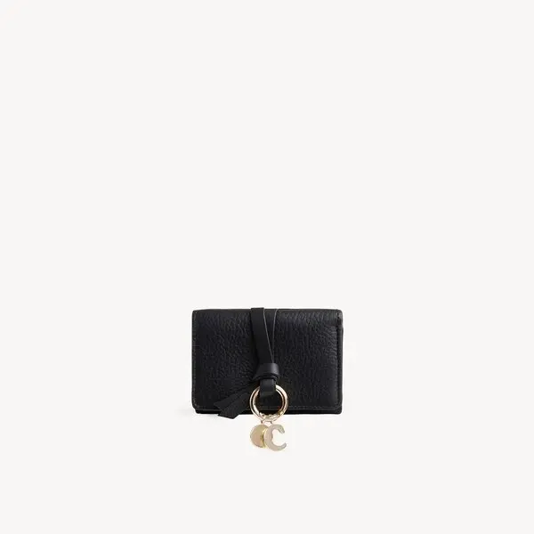 Chloé Mini Alphabet Tri-fold In Grained Leather Single - Black