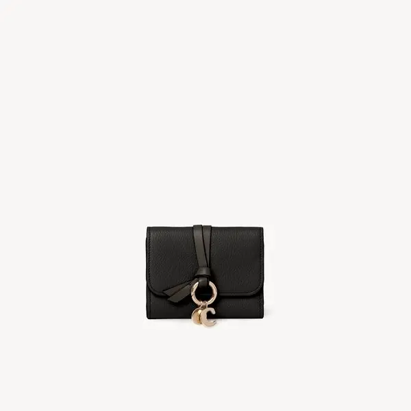 Chloé Small Alphabet Tri-fold In Grained Leather Single - Black