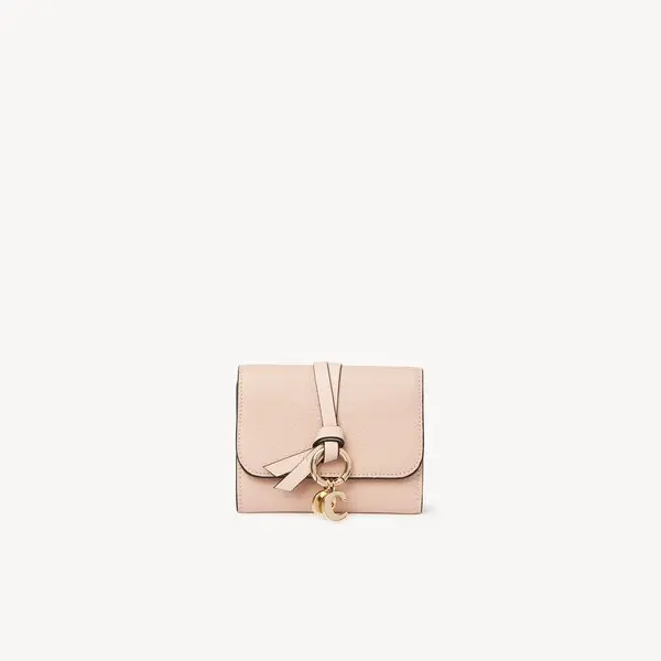 Chloé Small Alphabet Tri-fold In Grained Leather Single - Cement Pink