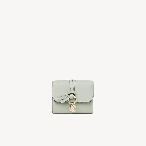 Chloé Small Alphabet Tri-fold In Grained Leather Single - Sea Grass