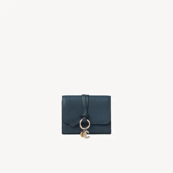 Chloé Small Alphabet Tri-fold In Grained Leather Single - Tapestry Blue