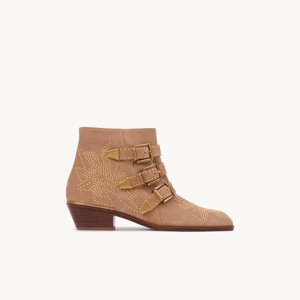 Chloé Susanna Studded Buckle Ankle Boots - Dusty Rose