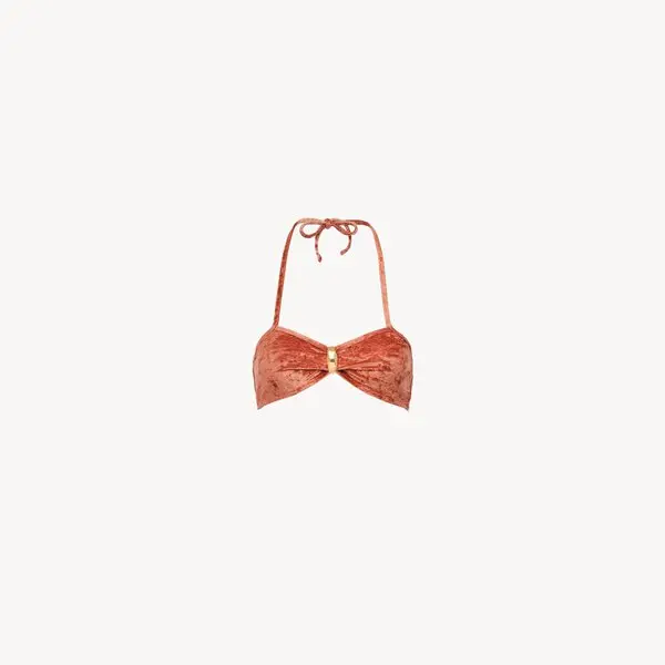 Chloé Metal-detail Velvet Bikini Top - Wooden Orange