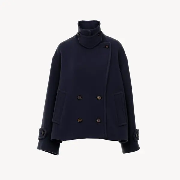 Chloé Oversized Short Coat In Wool - Iconic Navy