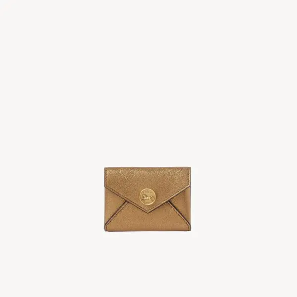 Chloé Envelope Card Holder In Metallized Leather Single - Golden Brown