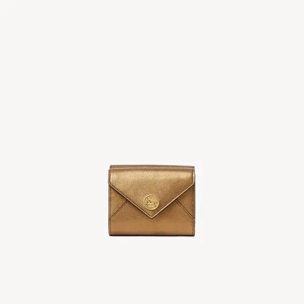 Chloé Small Envelope Tri-fold In Metallized Leather Single - Golden Brown