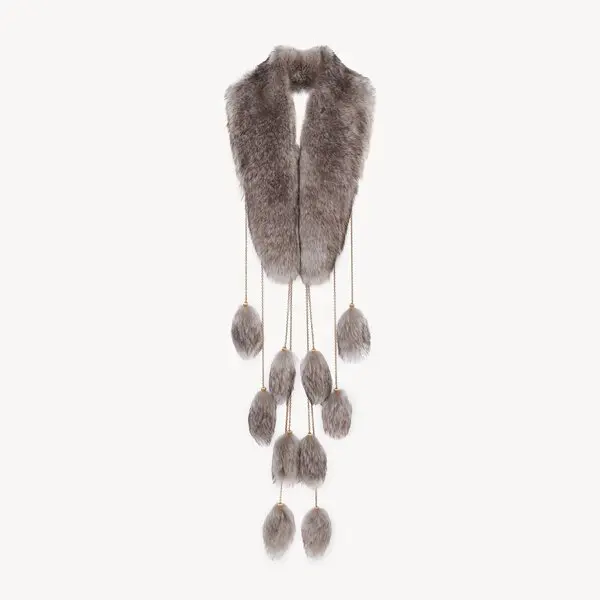 Chloé The Treasure Tails Scarf In Shearling Single - Silver