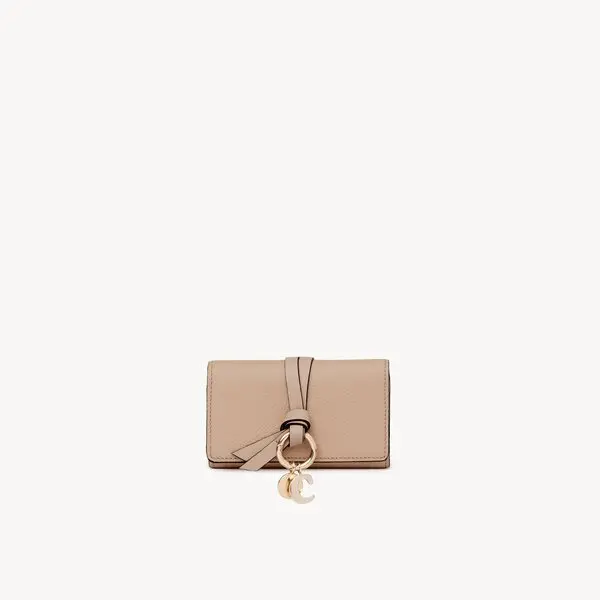 Chloé Alphabet Key Case In Grained Leather Single - Boyish Brown