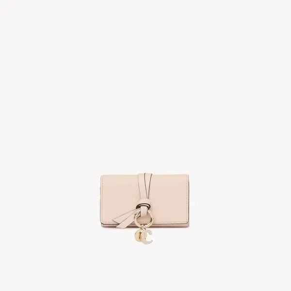 Chloé Alphabet Key Case In Grained Leather Single - Cement Pink