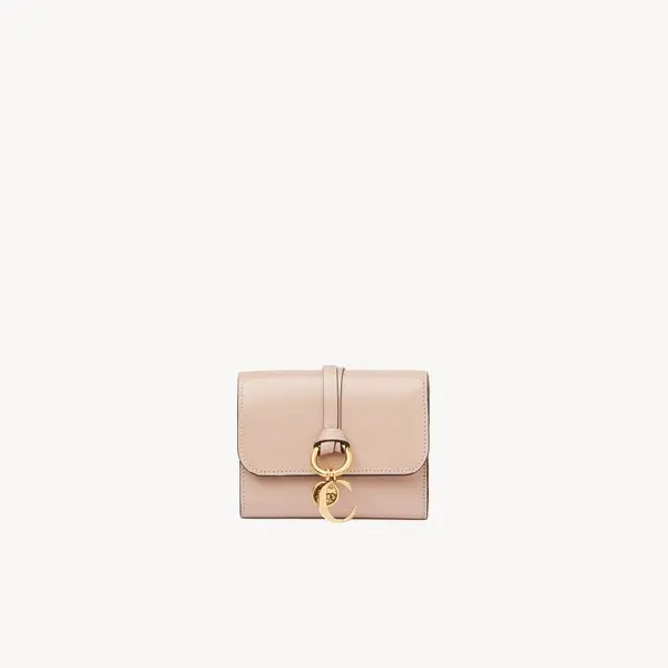 Chloé Small Alphabet Tri-fold In Shiny Leather Single - Deep Beige