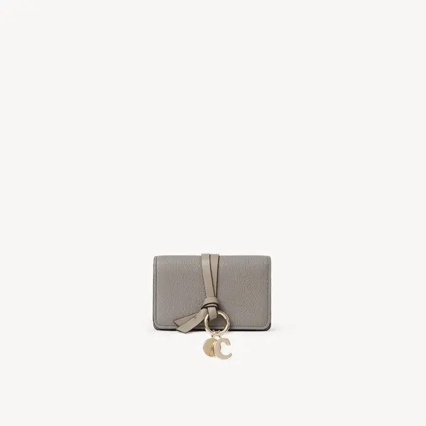 Chloé Alphabet Card Holder In Grained Leather Single - Cashmere Grey
