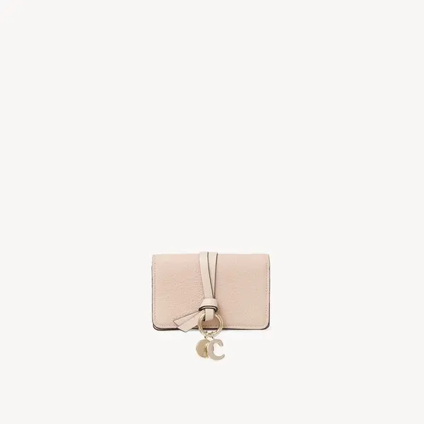 Chloé Alphabet Card Holder In Grained Leather Single - Cement Pink