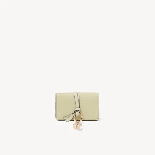 Chloé Alphabet Card Holder In Grained Leather Single - Light Eucalyptus