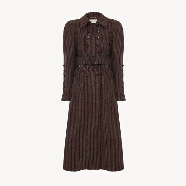 Chloé Double-breasted Riding Coat In Houndstooth Wool