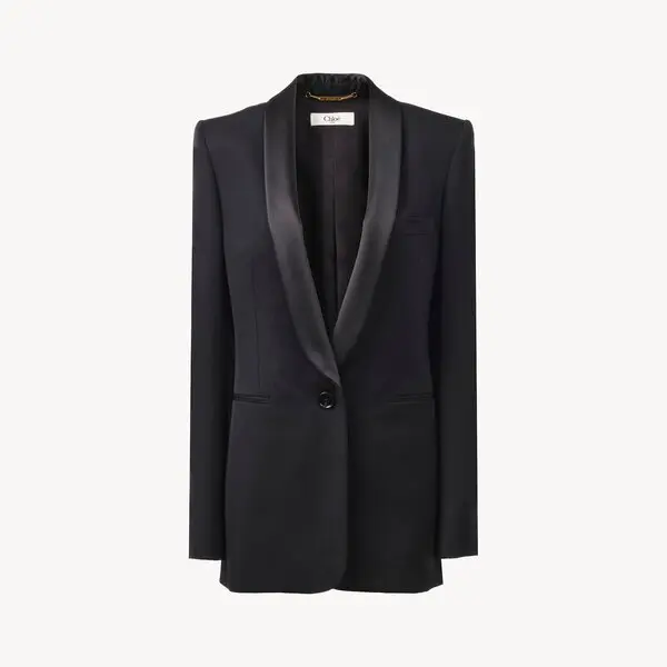 Chloé Tuxedo Jacket In Wool Grain De Poudre - Black