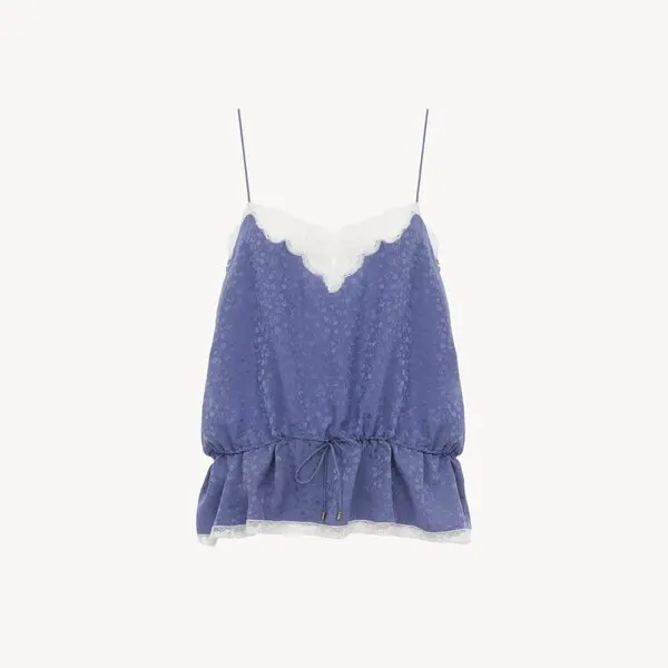Chloé Camisole Top With Roses Jacquard And Lace - Washed Blue
