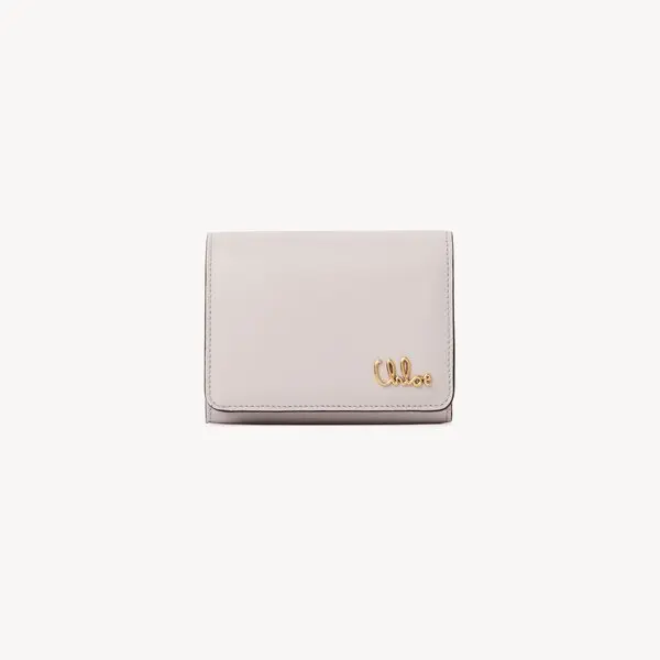 Chloé Small Iconic Tri-fold With Coin Pocket In Grained Leather Single - Wild Grey