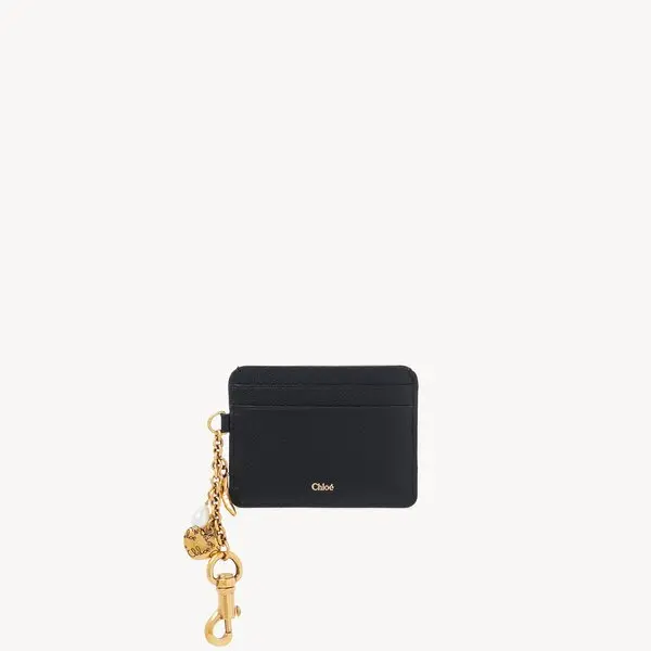 Chloé Charms Card Holder In Grained Leather Single - Black