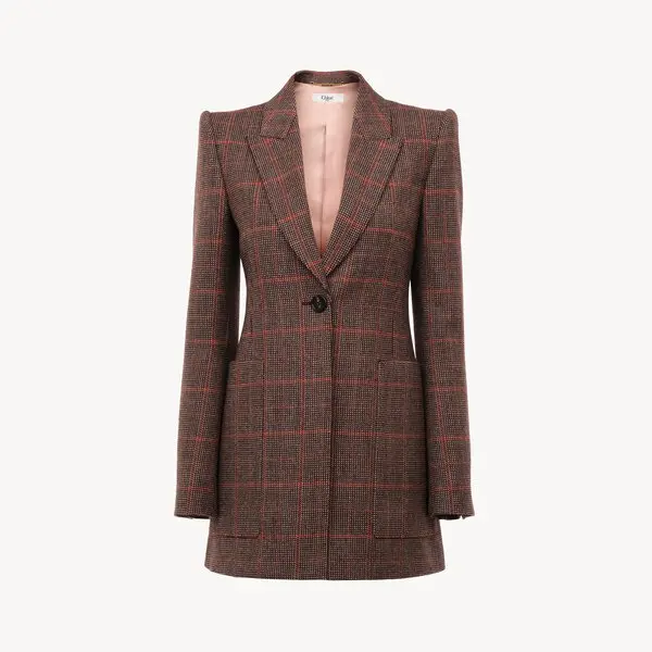 Chloé Tailored Jacket In Check Wool - Brown / Beige