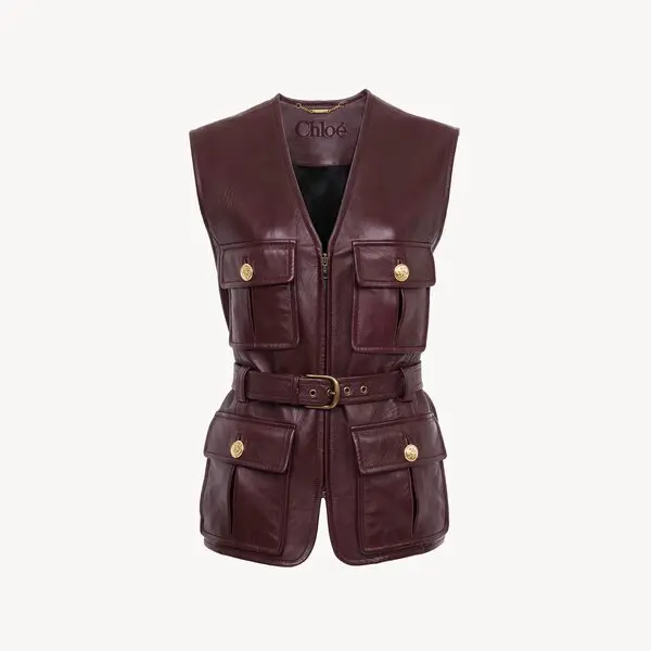 Chloé Leather Utilitarian Vest - Crafty Brown