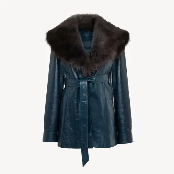 Chloé Short Leather Coat - Military Blue
