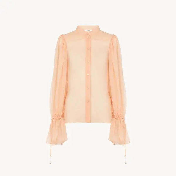 Chloé Puff-sleeve Blouse In Organic Silk Mousseline - Clay Pink