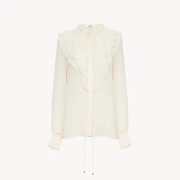 Chloé Ruffled Georgette Blouse - Dusty White