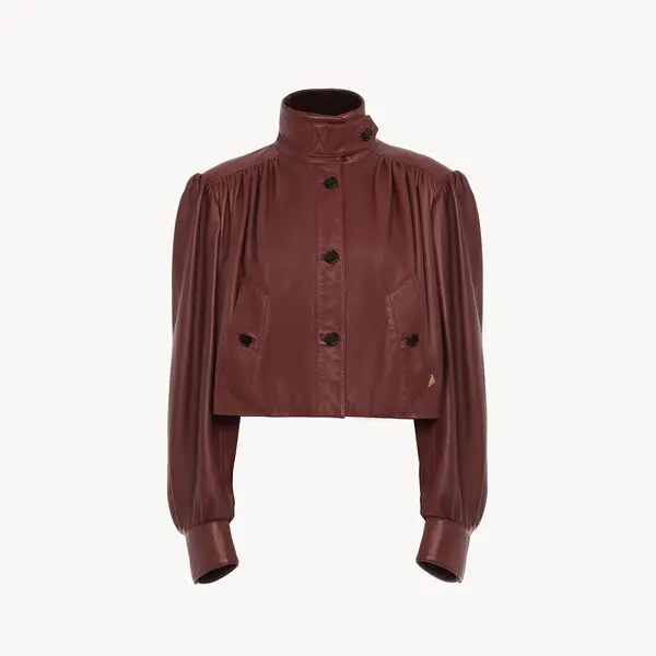 Chloé Gathered Leather Jacket - Faded Mahogany