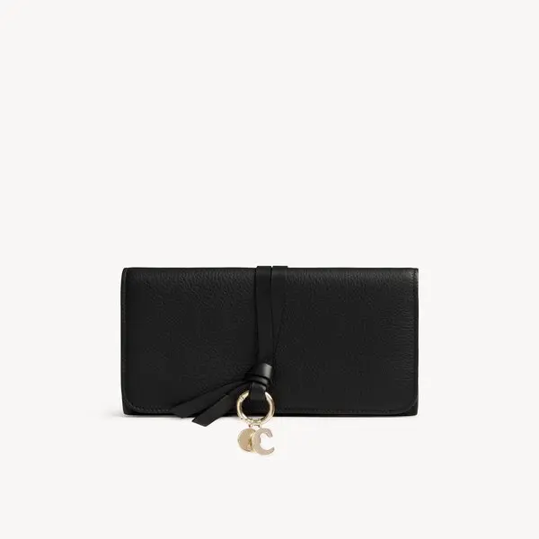 Chloé Alphabet Wallet With Flap In Grained Leather Single - Black