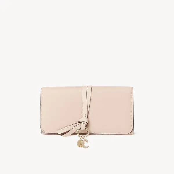 Chloé Alphabet Wallet With Flap In Grained Leather Single - Cement Pink