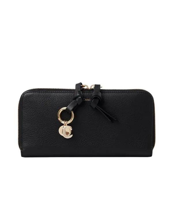 Chloé Alphabet Zipped Long Wallet In Grained Leather - Black